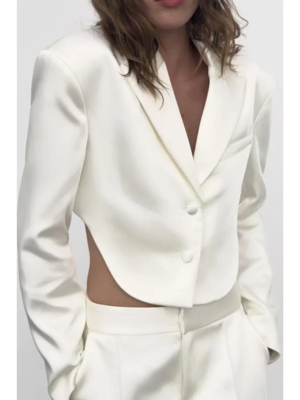 Zara | Jackets & Coats | Zara Satin Effect Crop Blazer With Back Vent ...
